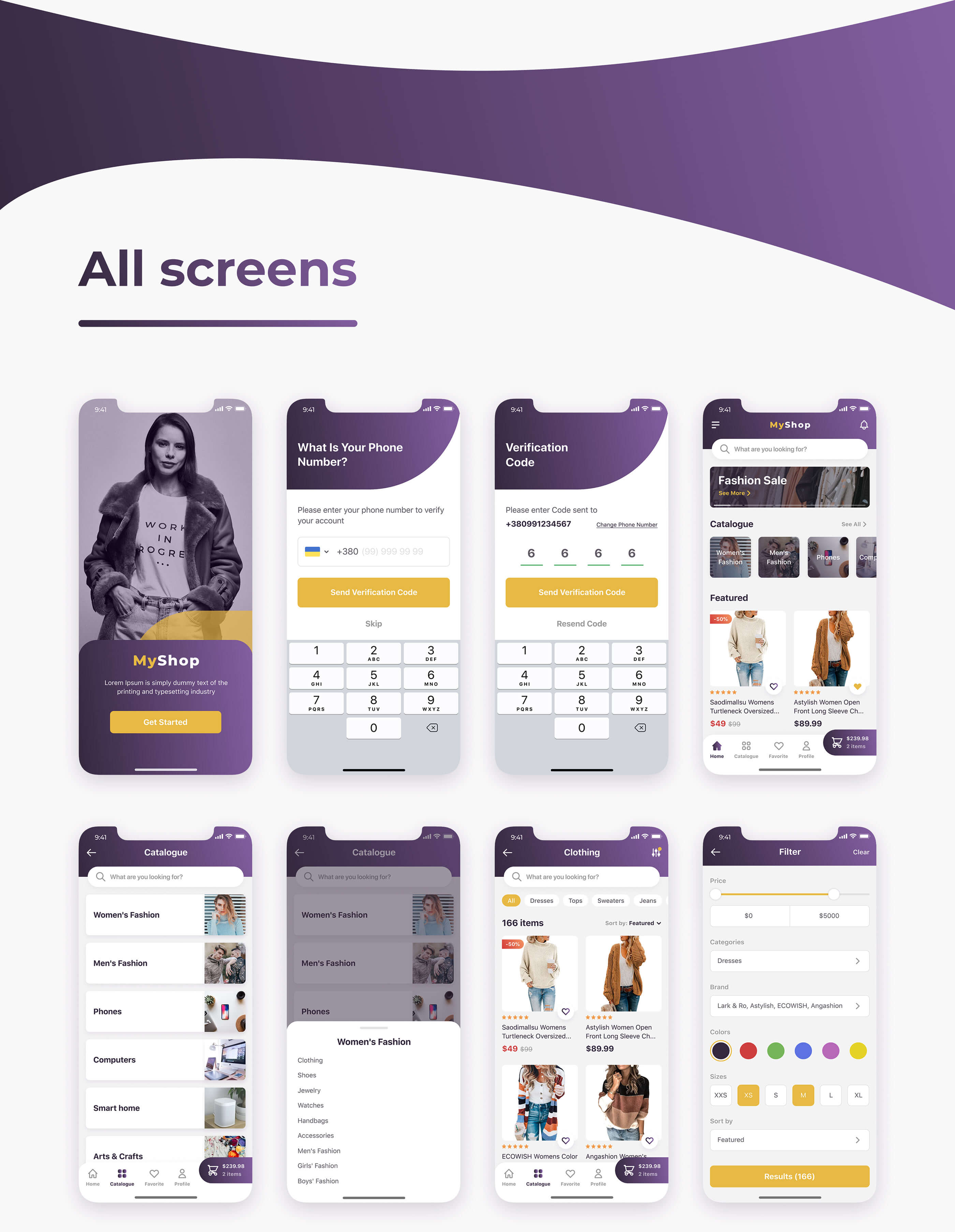 Free Mobile App E commerce Template Figma UI Store Shop 